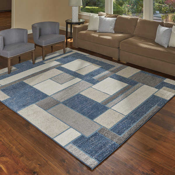 Gertmenian Tapis intérieur géométrique carré bleu / gris / ivoire Piet Torin et Commentaires ...